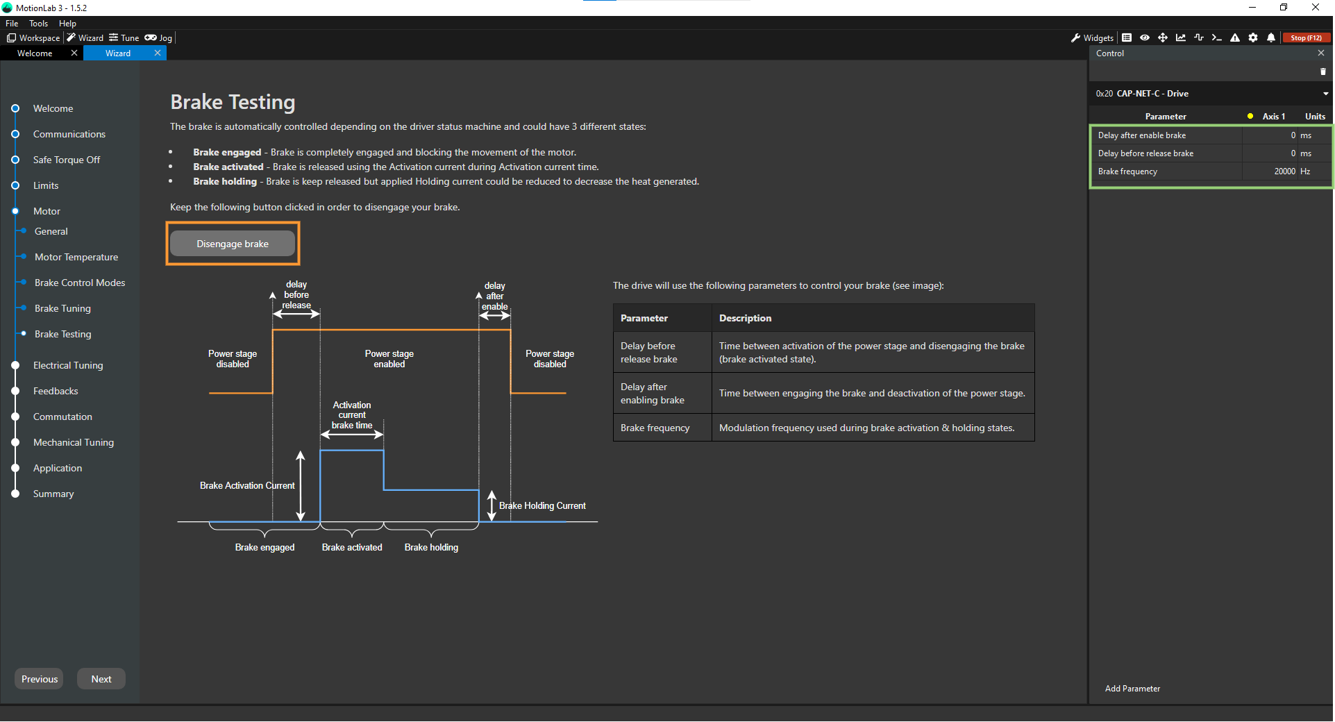 Brake Testing - Current Mode