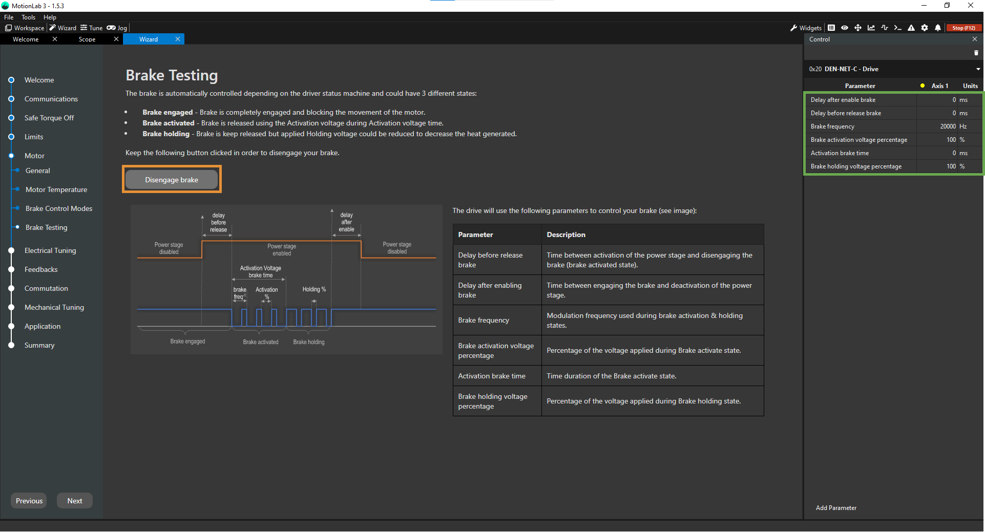 Brake Testing Voltage Mode